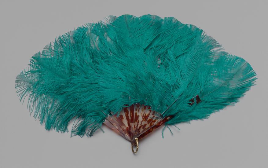 Museum of the City of New York - Folding feather fan in aqua ostrich
